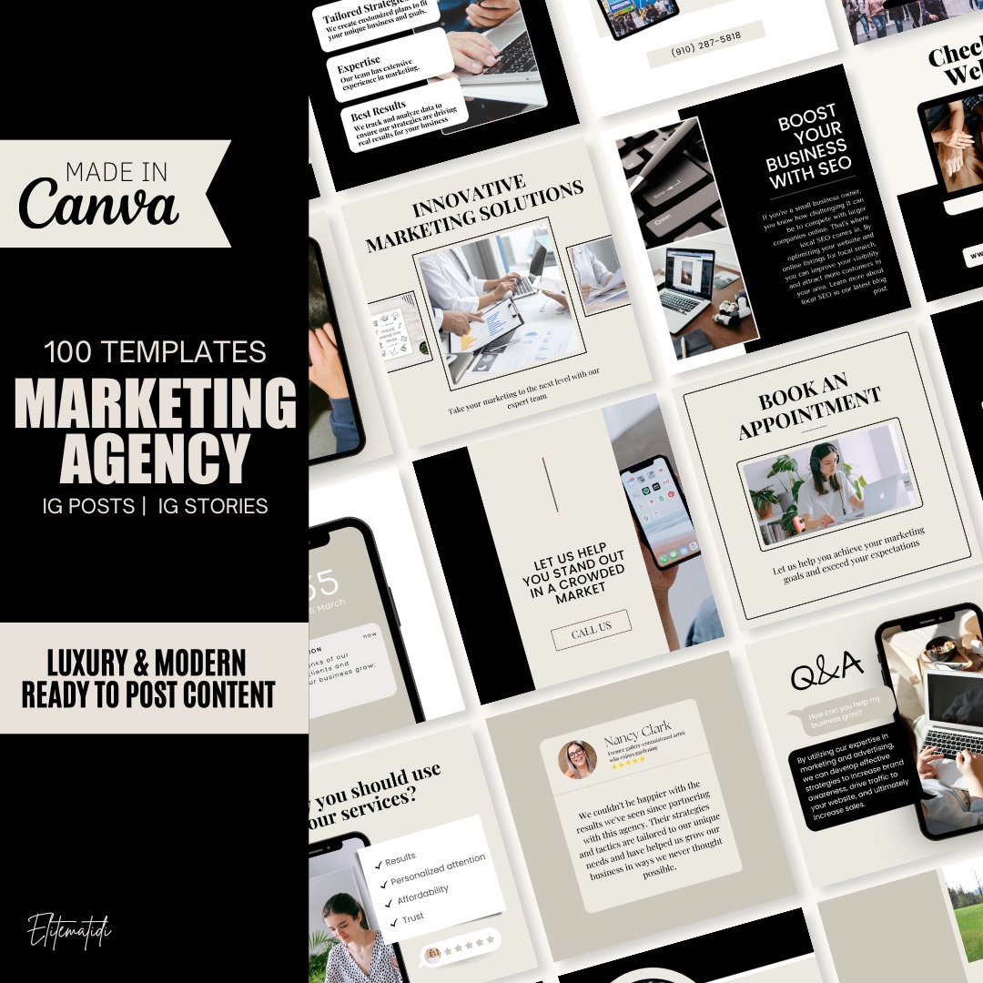 Marketing Agency Instagram Post Template, Social Media Posts for Small ...