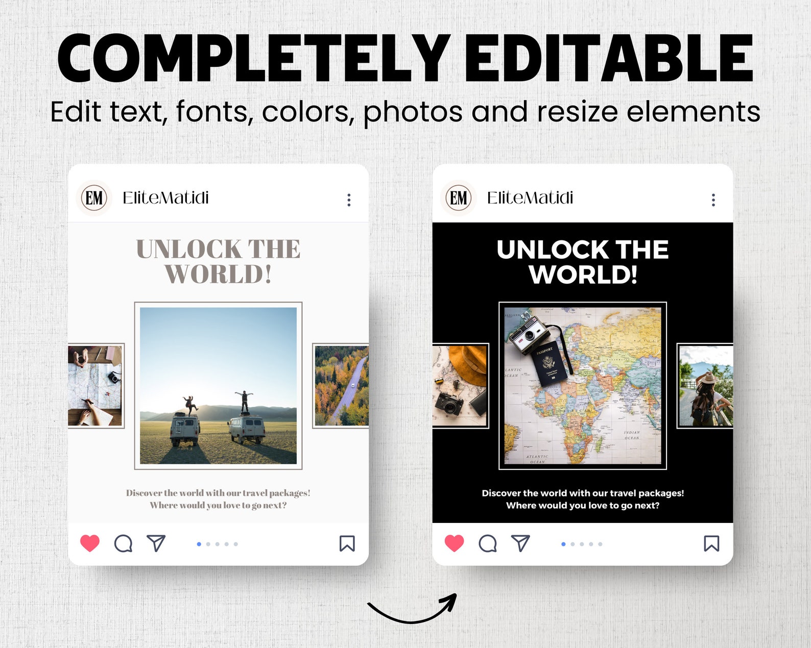 Travel Agent Instagram Template, Editable Social Media Posts for Travel ...