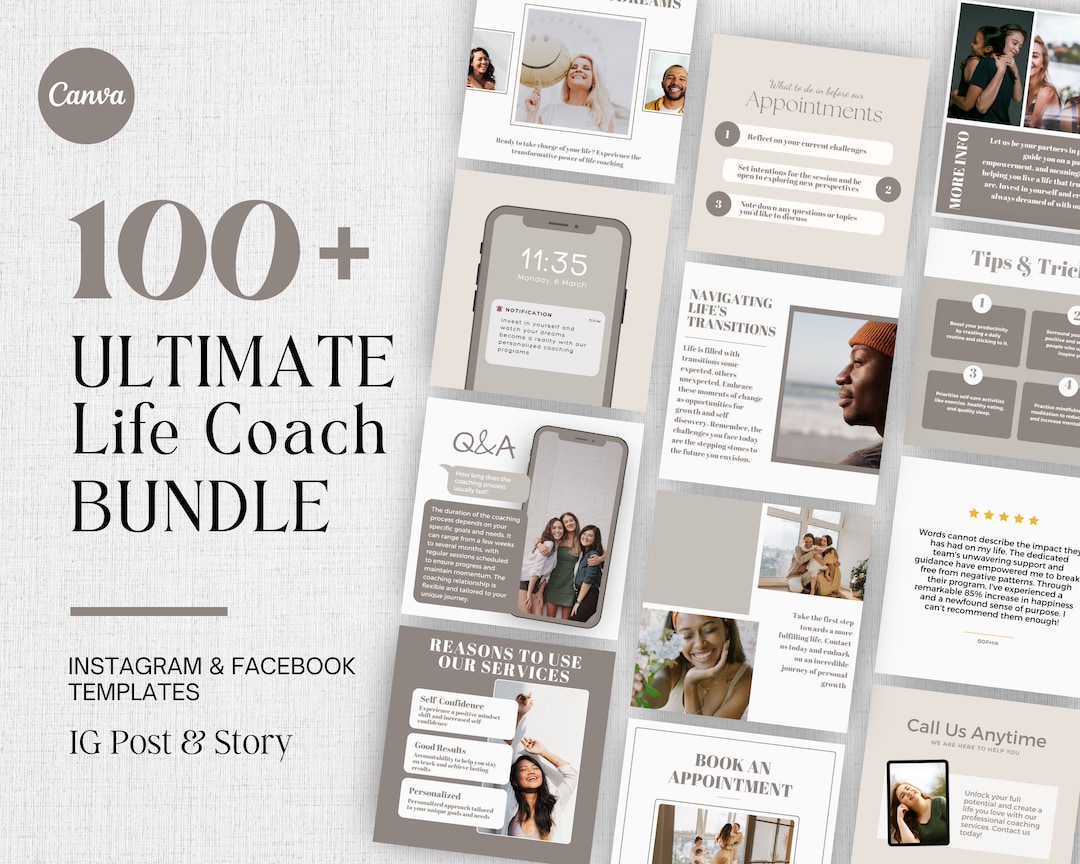 Life Coach Instagram Post Template, Editable Social Media Posts for ...