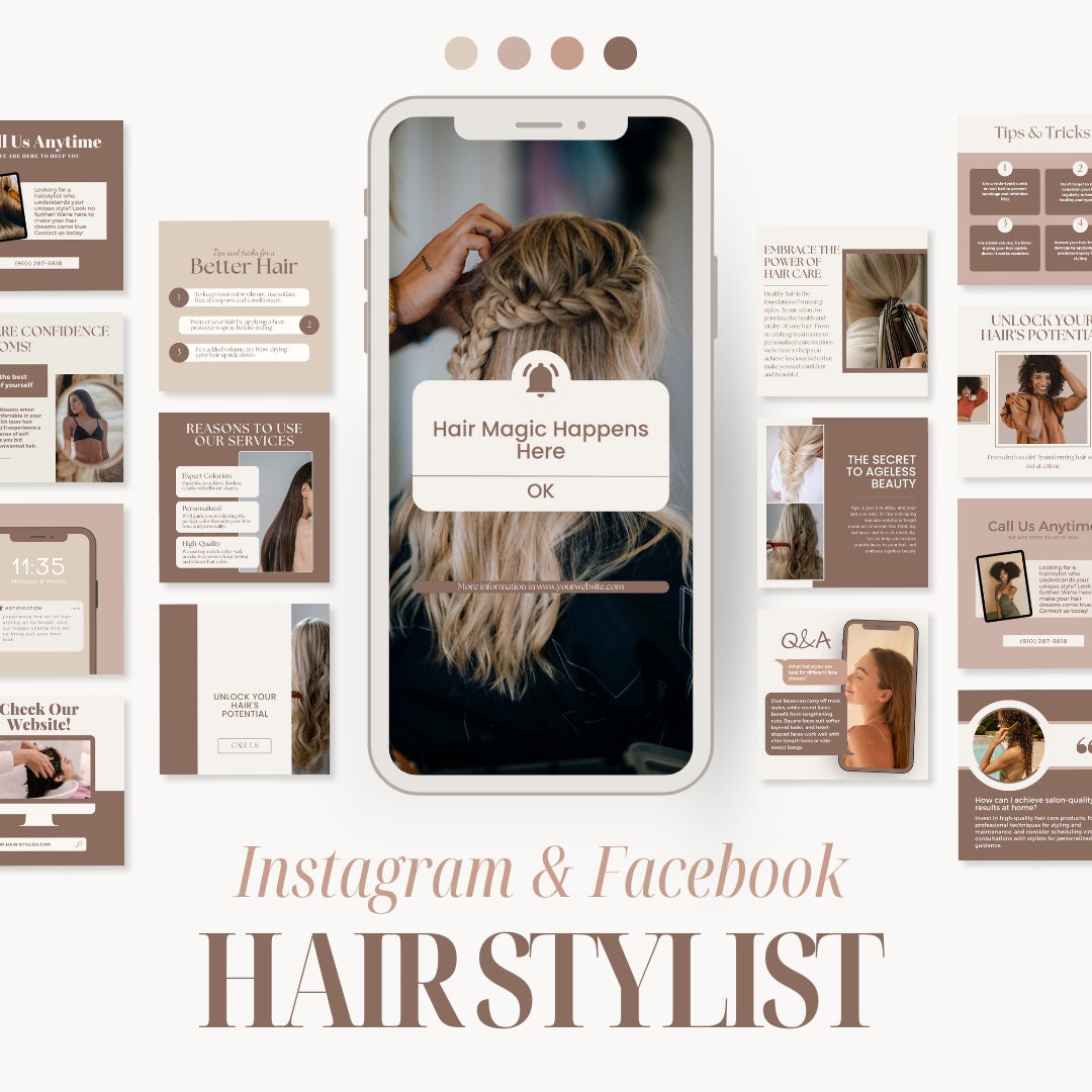 Hair Stylist Instagram Post Template, Editable Social Media Posts for ...