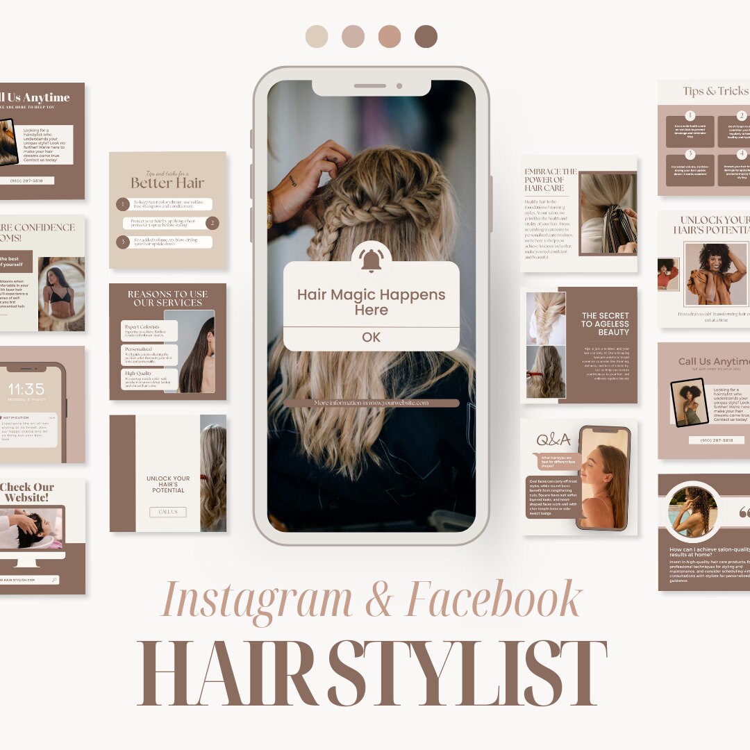 Hair Stylist Instagram Post Template, Editable Social Media Posts for ...