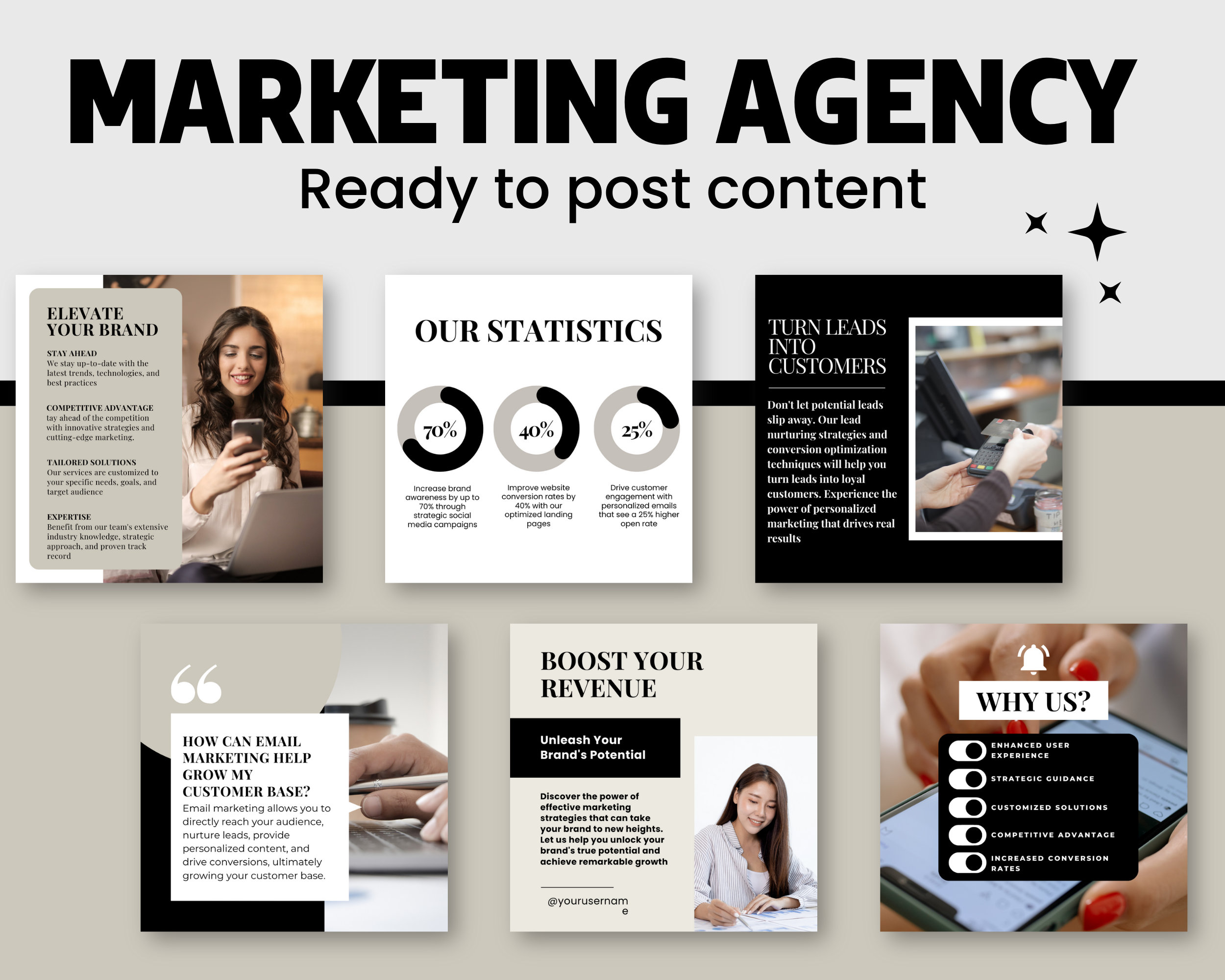 Marketing Agency Instagram Post Template, Editable Social Media Posts ...