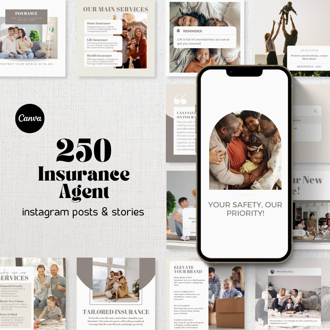 Luxury Insurance Agent Social Media Templates, Editable Instagram ...