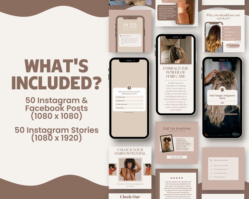 Hair Stylist Instagram Post Template, Editable Social Media Posts for ...