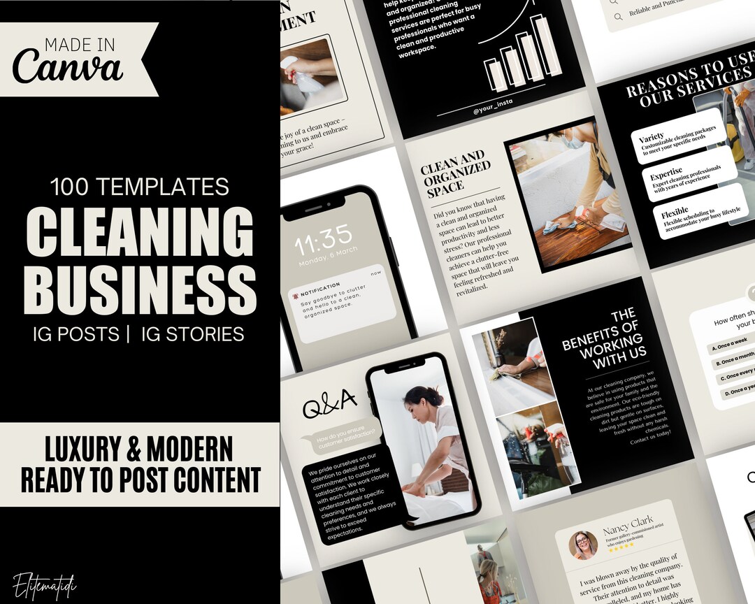 Editable Cleaning Business Instagram Canva Social Media Posts - Etsy