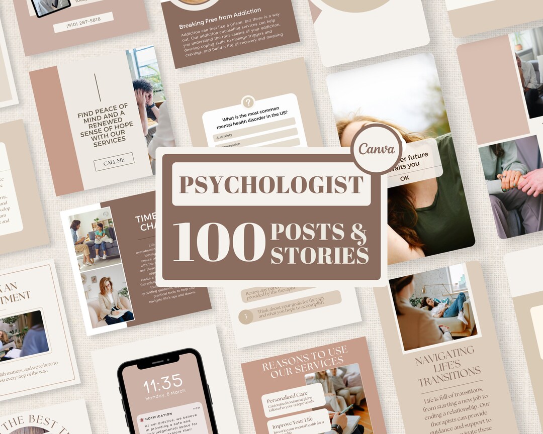 Psychologist Instagram Template, Social Media Posts for Therapists ...