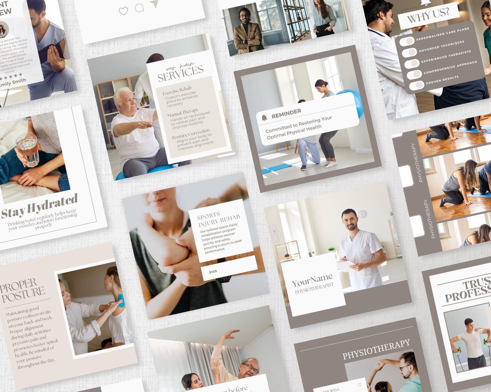 Physiotherapy Instagram Templates: Social Media Posts & Stories (canva ...