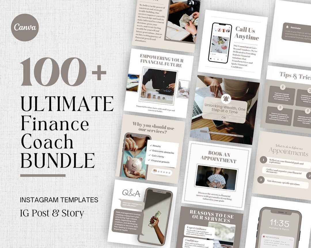 Finance Coach Instagram Post Template, Editable Social Media Posts for ...