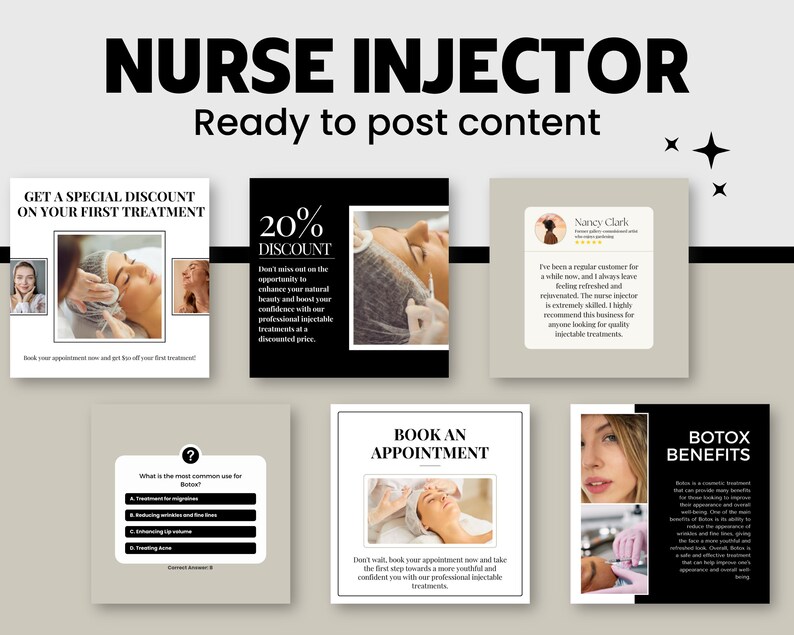 Nurse Injector Instagram Template, Editable Social Media Posts About ...