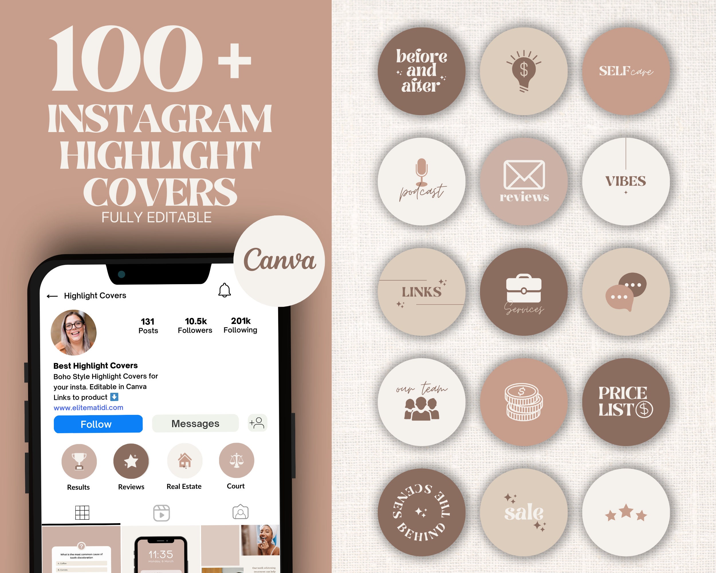 Editable Instagram Highlight Covers, Insta Highlight Icons Luxury Boho ...