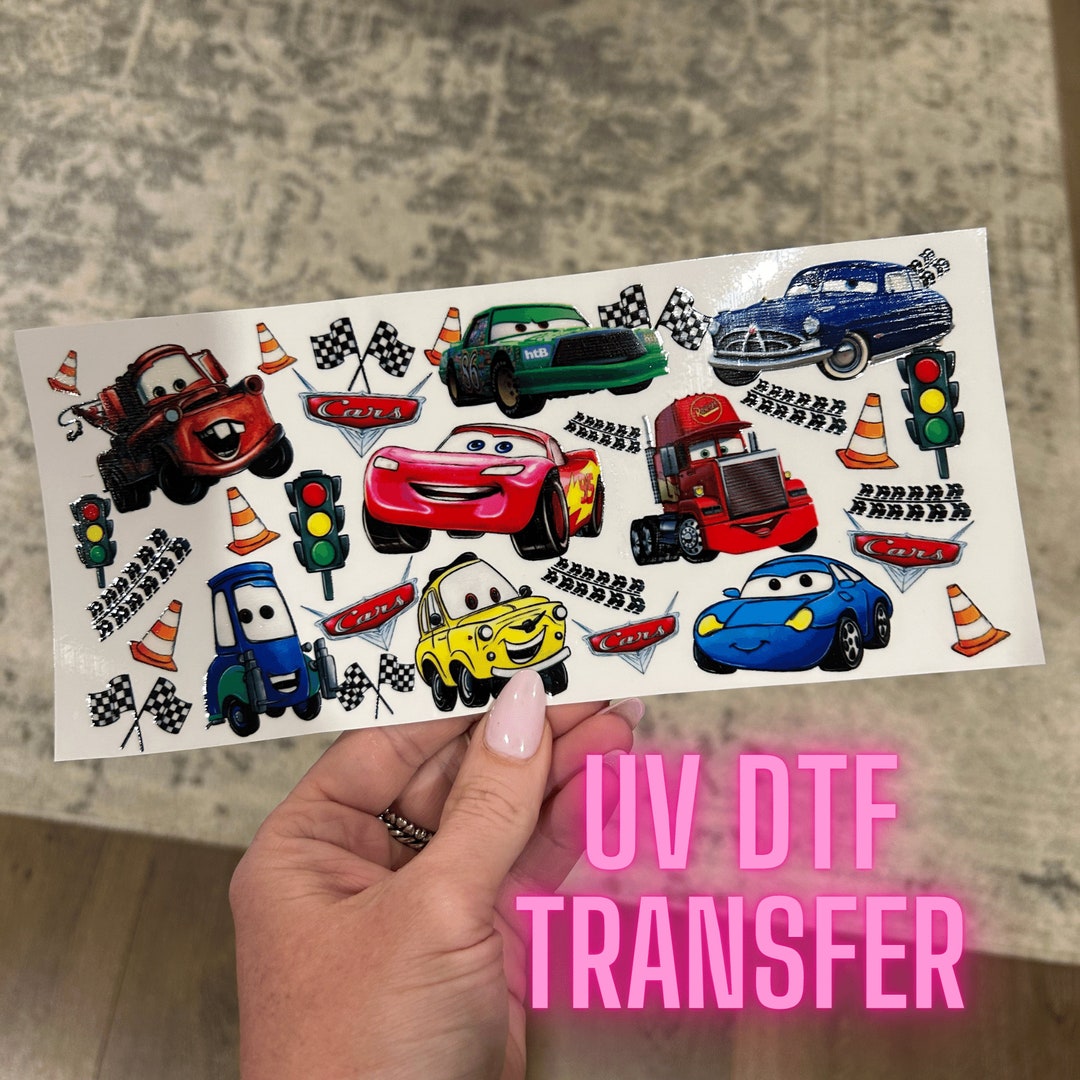 UV DTF Wrap Decal Sticker 16oz Libbey Glass Can Tumbler Cars Lightning ...
