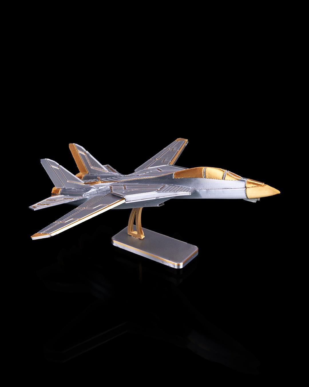 3D Printed SNC-4 Stealth Fighter Jet Model Kit: Silver & Gold Display ...