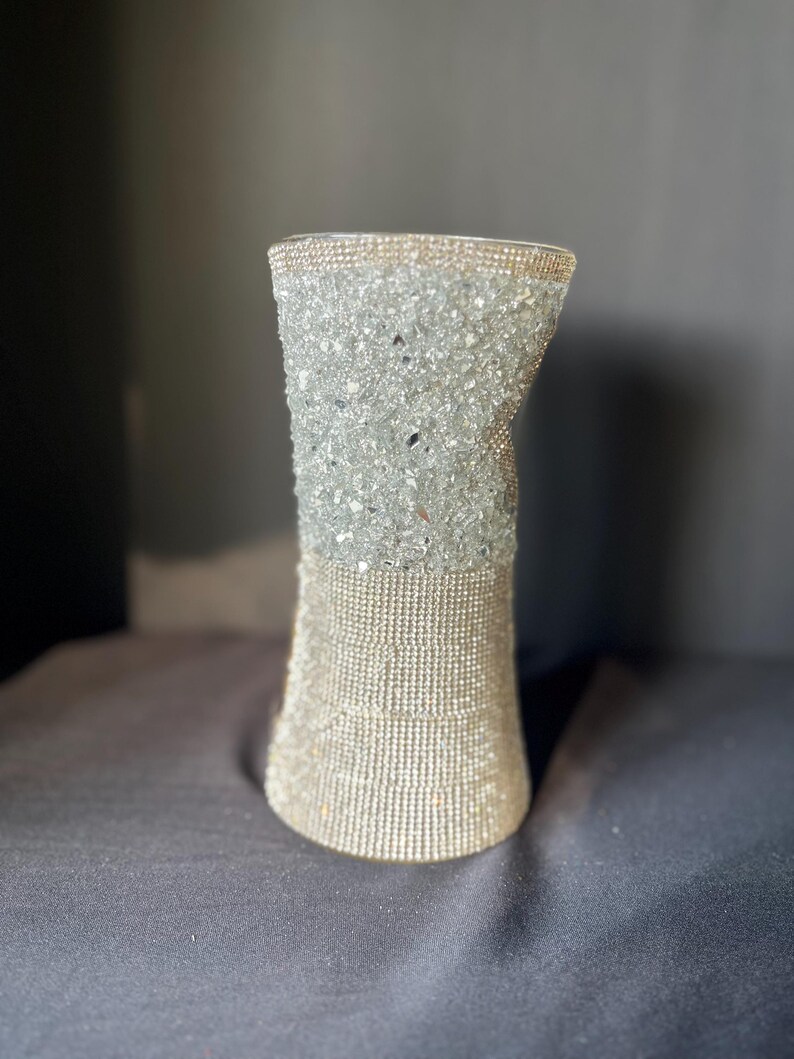 Handcrafted Silver Rhinestone and Crushed Glass Diva Vase Glam Bling ...