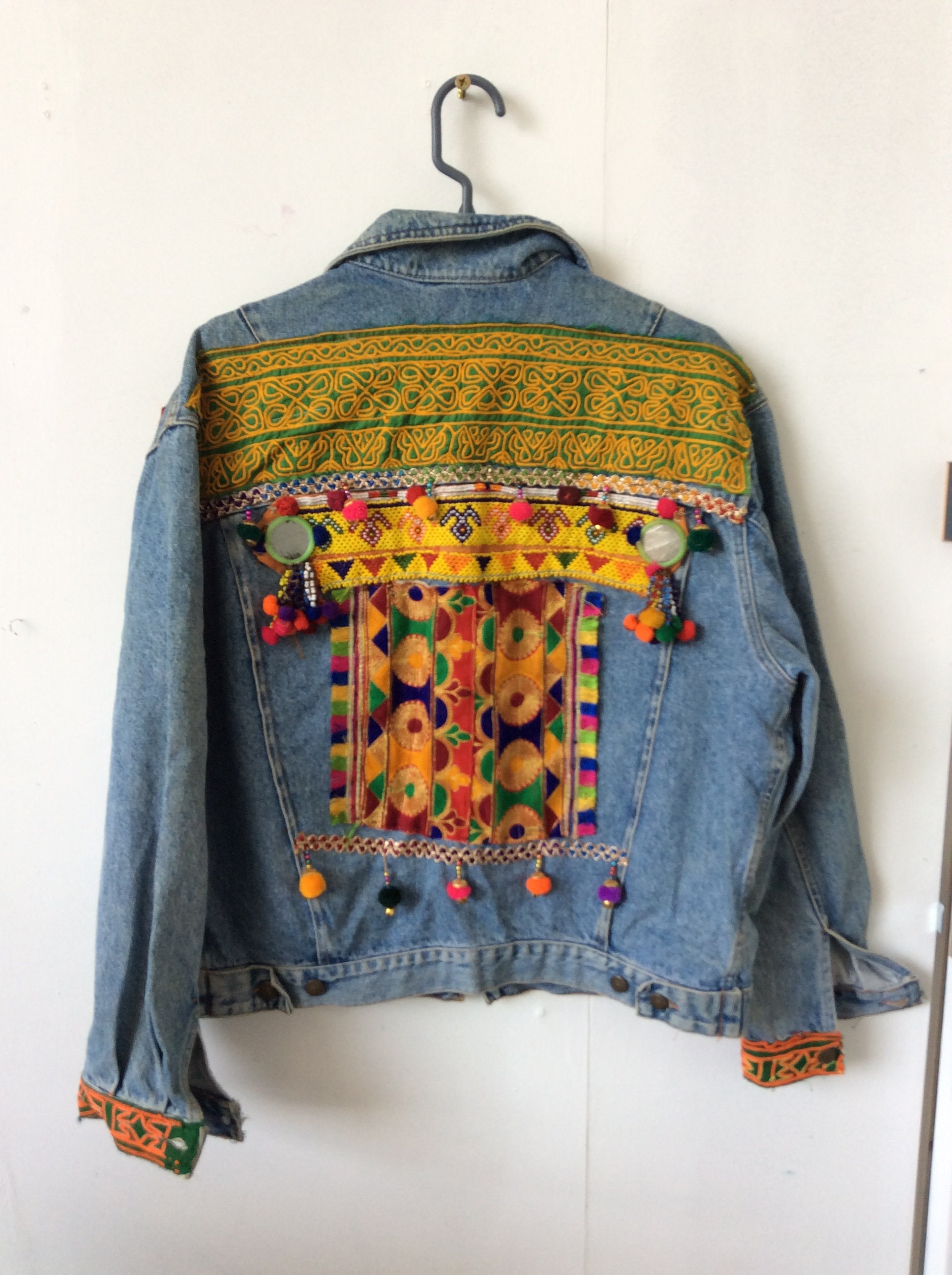Vintage HANDMADE CUSTOMISED bohemian denim jacket Small design | Etsy