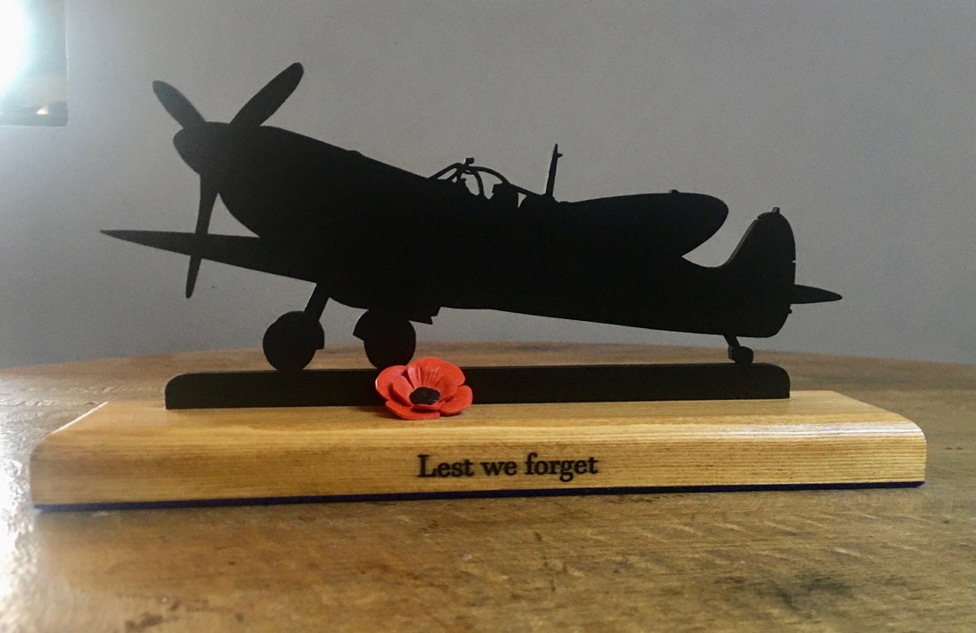 WW2 RAF Spitfire, Remembrance Day, Wooden Silhouette and Wooden Base ...