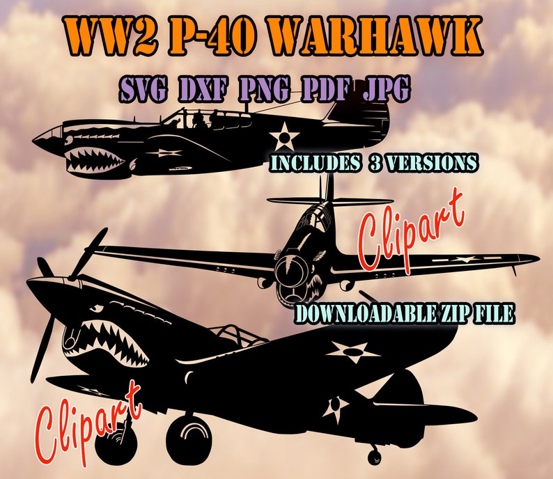 WW2 P-40 Warhawk Clipart SVG DXF PNG Pdf Jpg - Etsy