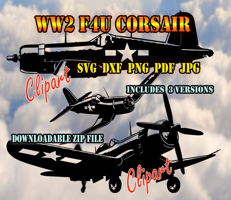 WW2 F4U Corsair Fighter Plane. Clipart SVG DXF PNG Pdf Jpg - Etsy