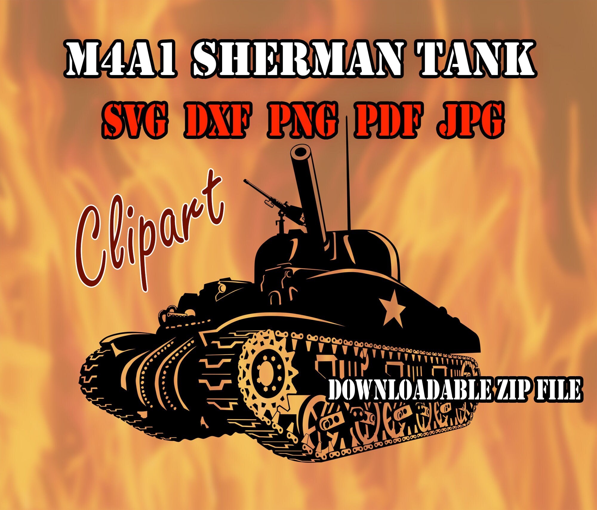WW2 M4A1 Sherman Tank Clipart SVG DXF PNG Pdf - Etsy Australia