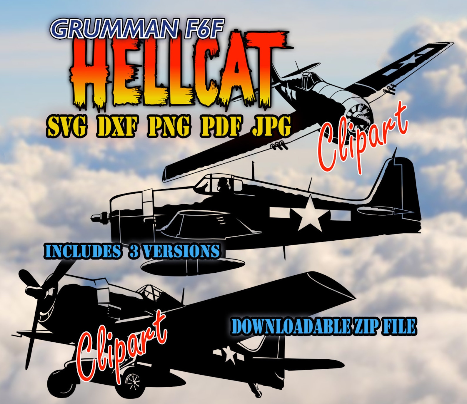WW2 Grumman F6F Hellcat Clipart SVG DXF PNG Pdf Jpg - Etsy