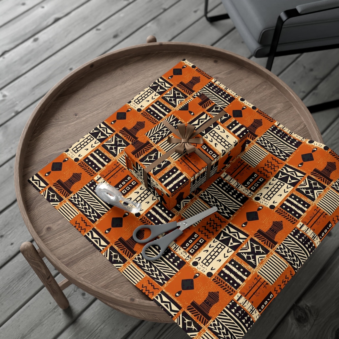 Kwanzaa Gift Wrap Paper: Orange & Black African Mudcloth Print - Etsy