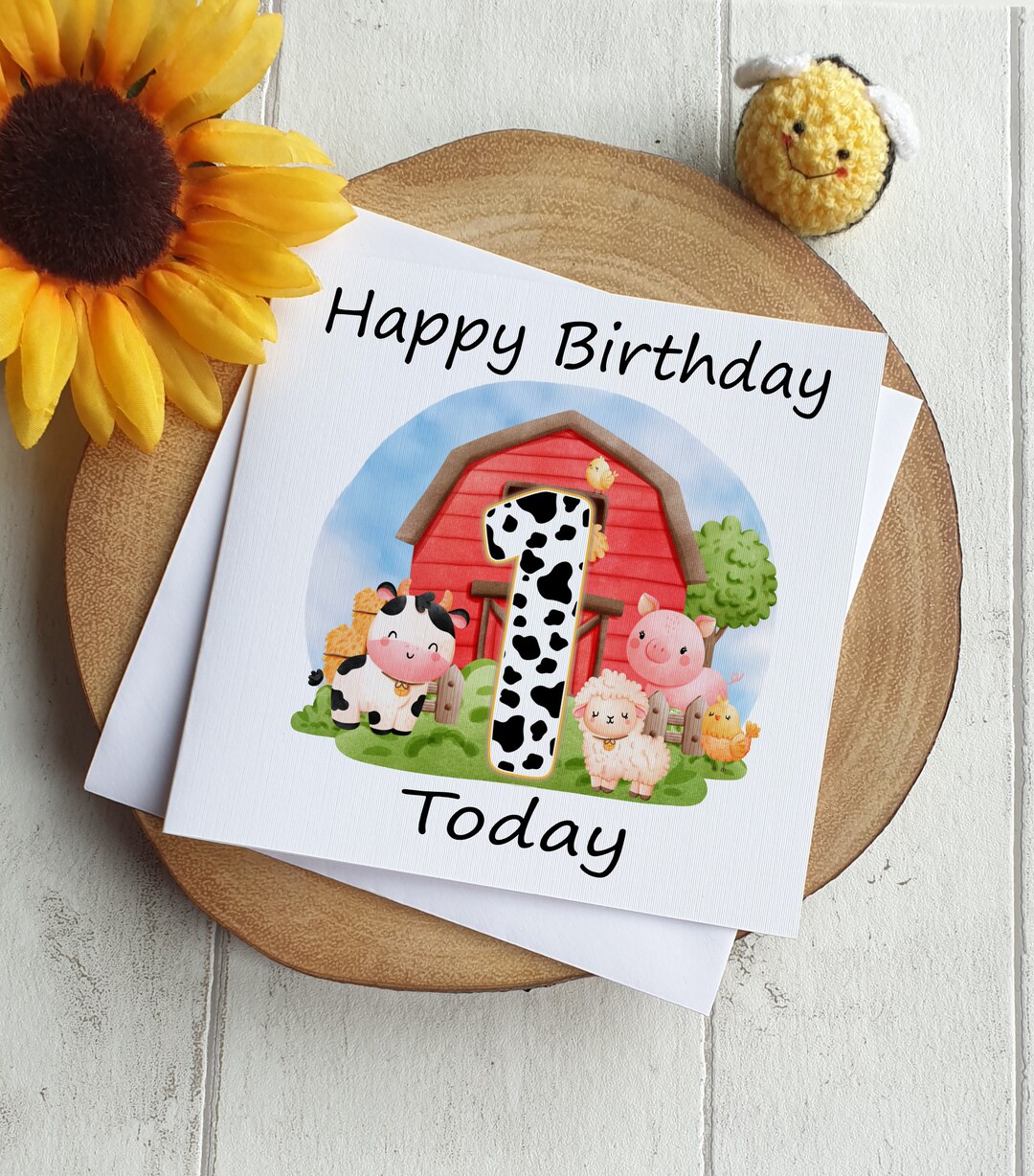 Farmyard Childs Birthday Card Animal Birthday 1 Year Old - Etsy