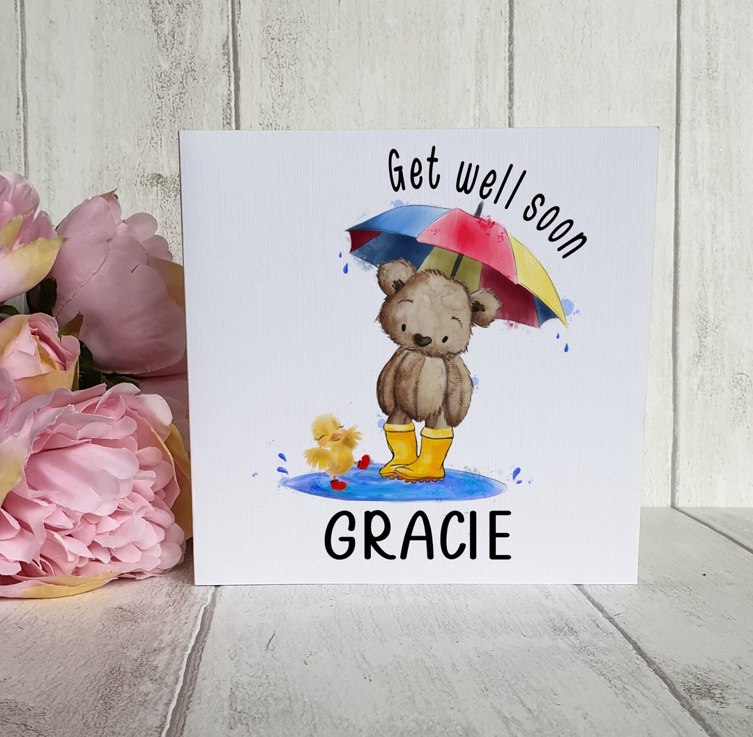 Personalized Get Well Soon Card With Watercolor Bear and Duckling ...