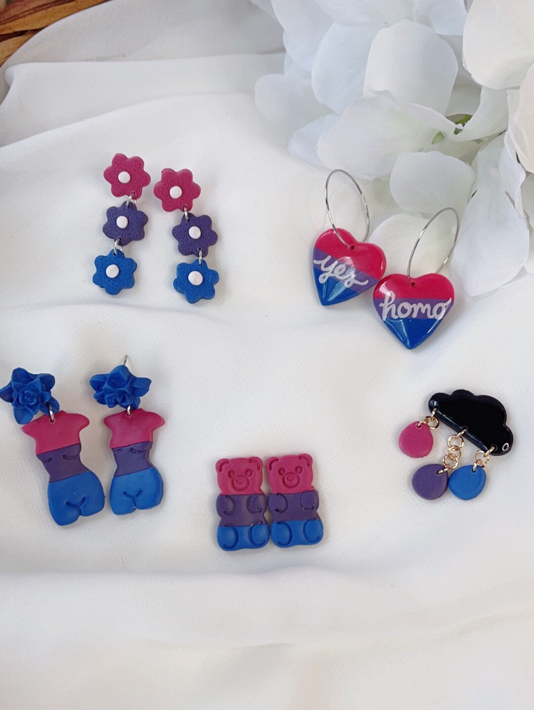 LGBTQ Bisexual/bi Pride Flag Inspired Polymer Clay Earrings - Etsy