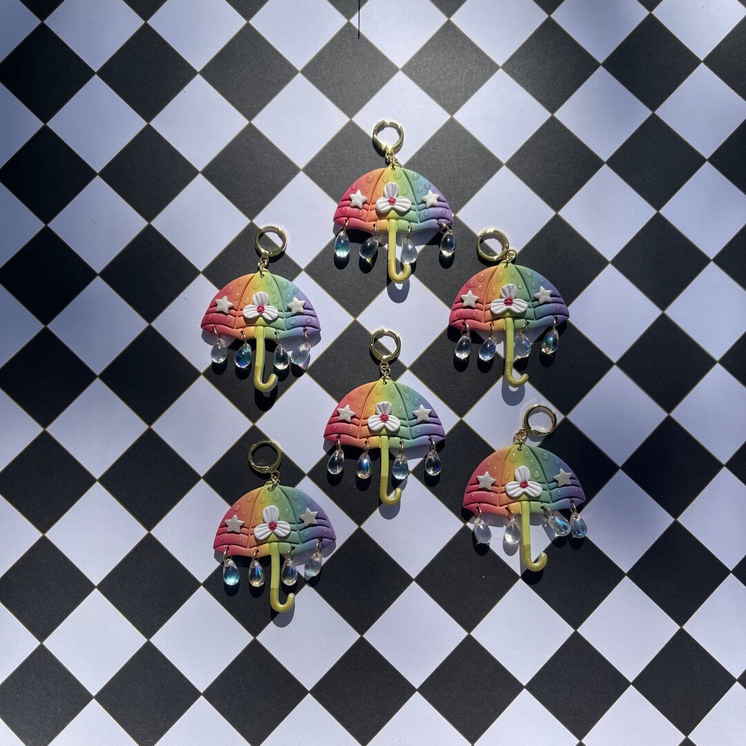 LGBTQ Pride Flag Inspired Umbrella Huggie Hoops Crystal Teardrop Beads ...