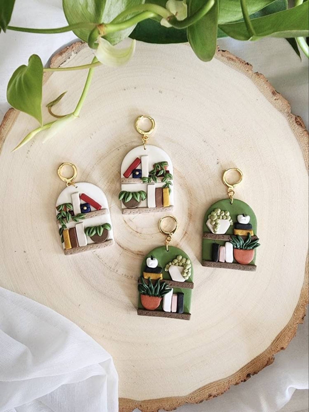 Polymer Clay Boho Bookshelf Huggie Hoop Earrings - Etsy