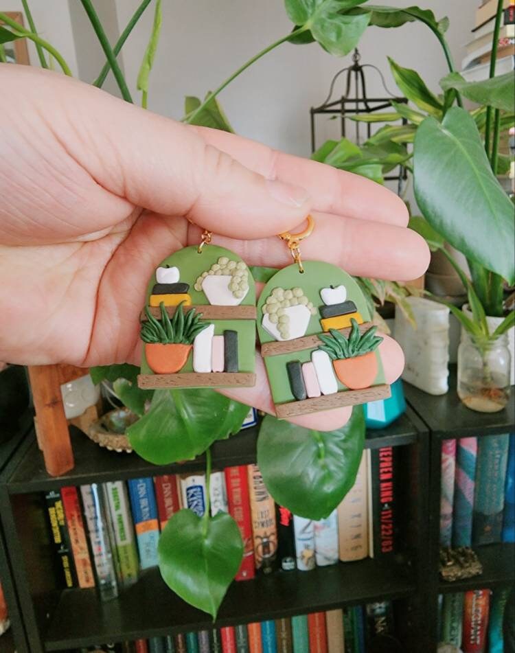 Polymer Clay Boho Bookshelf Huggie Hoop Earrings - Etsy