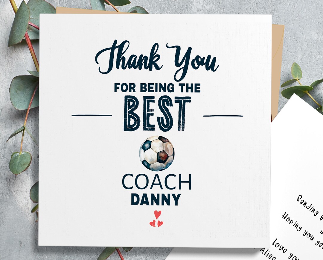 Buy Personalised Football Coach Card, Thank You Card for Football ...