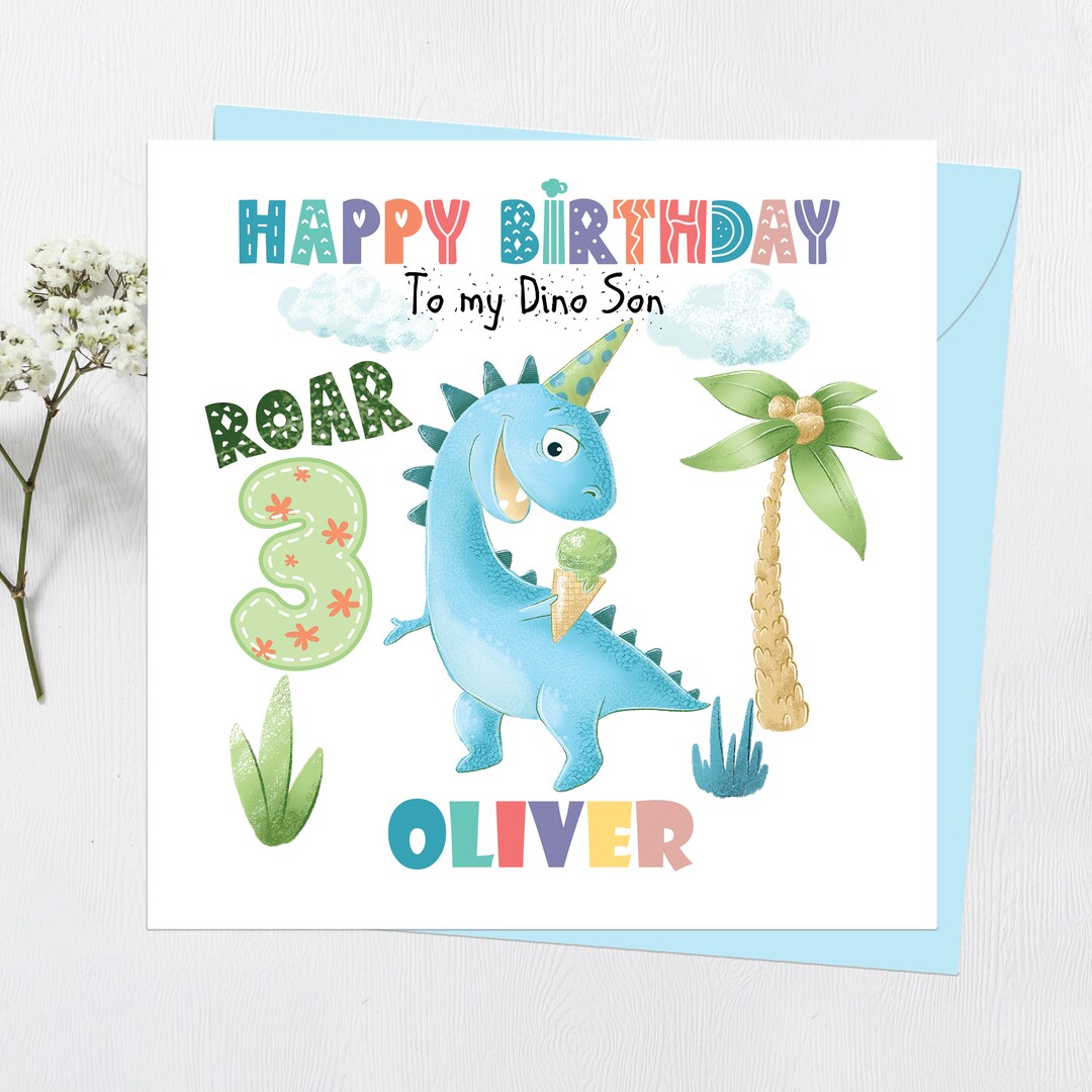 Dinosaur 3rd Birthday Card Boy , Personalised Third Birthday Card ...