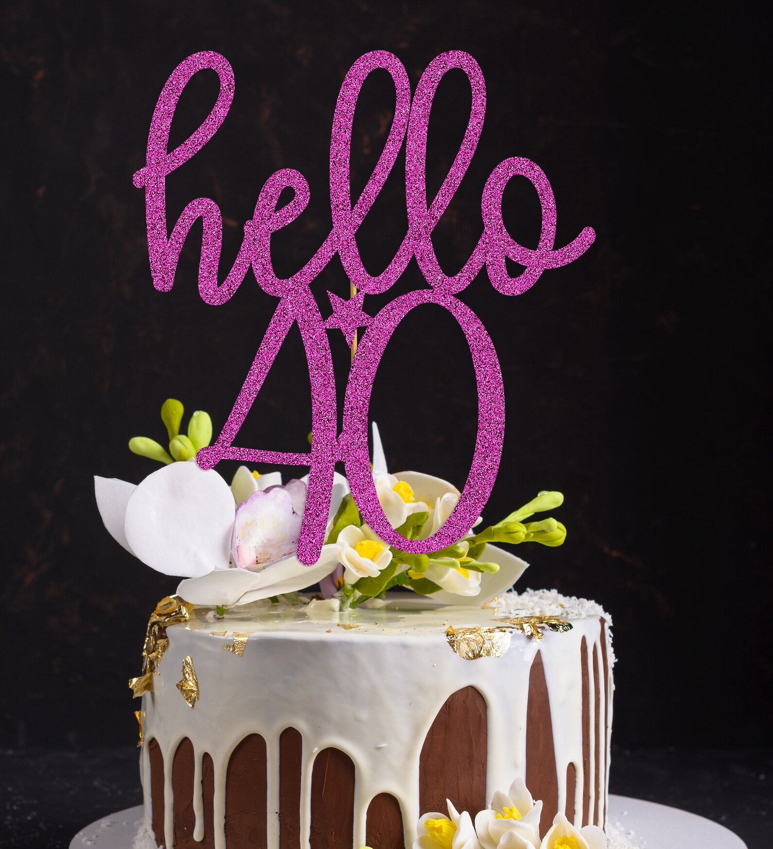 Hello 40 Glitter Cake Topper for 40th Birthday Cake Decoration - Etsy UK