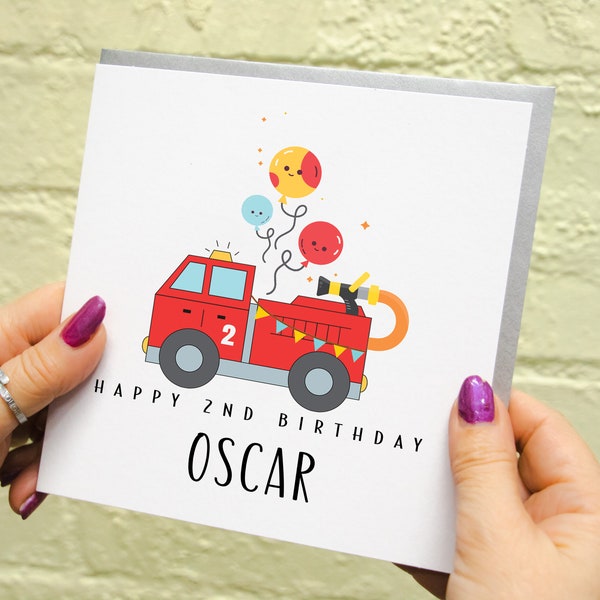 Fire Truck Happy Birthday Card - Etsy UK