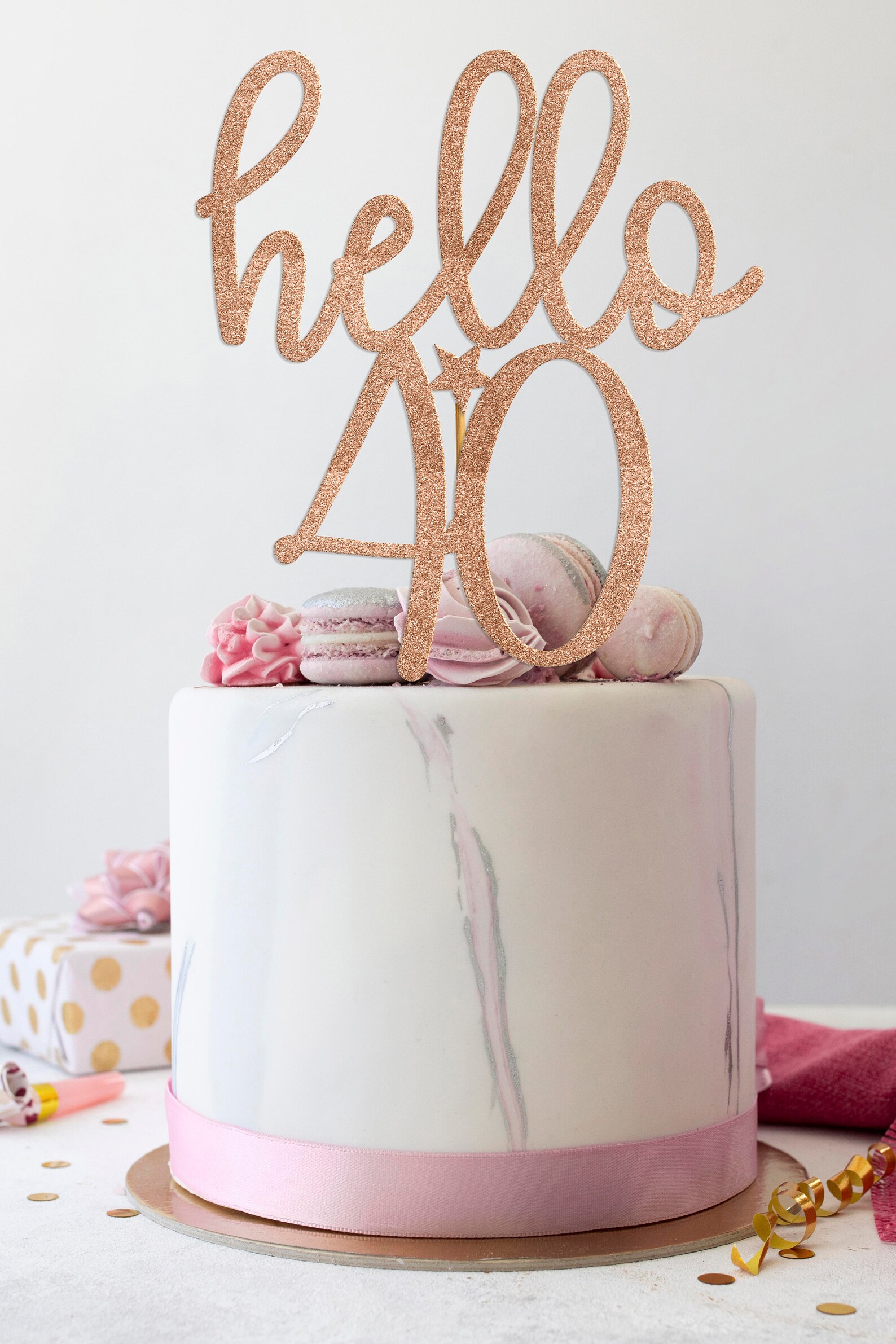 Hello 40 Glitter Cake Topper For 40th Birthday Cake Decoration Etsy Uk