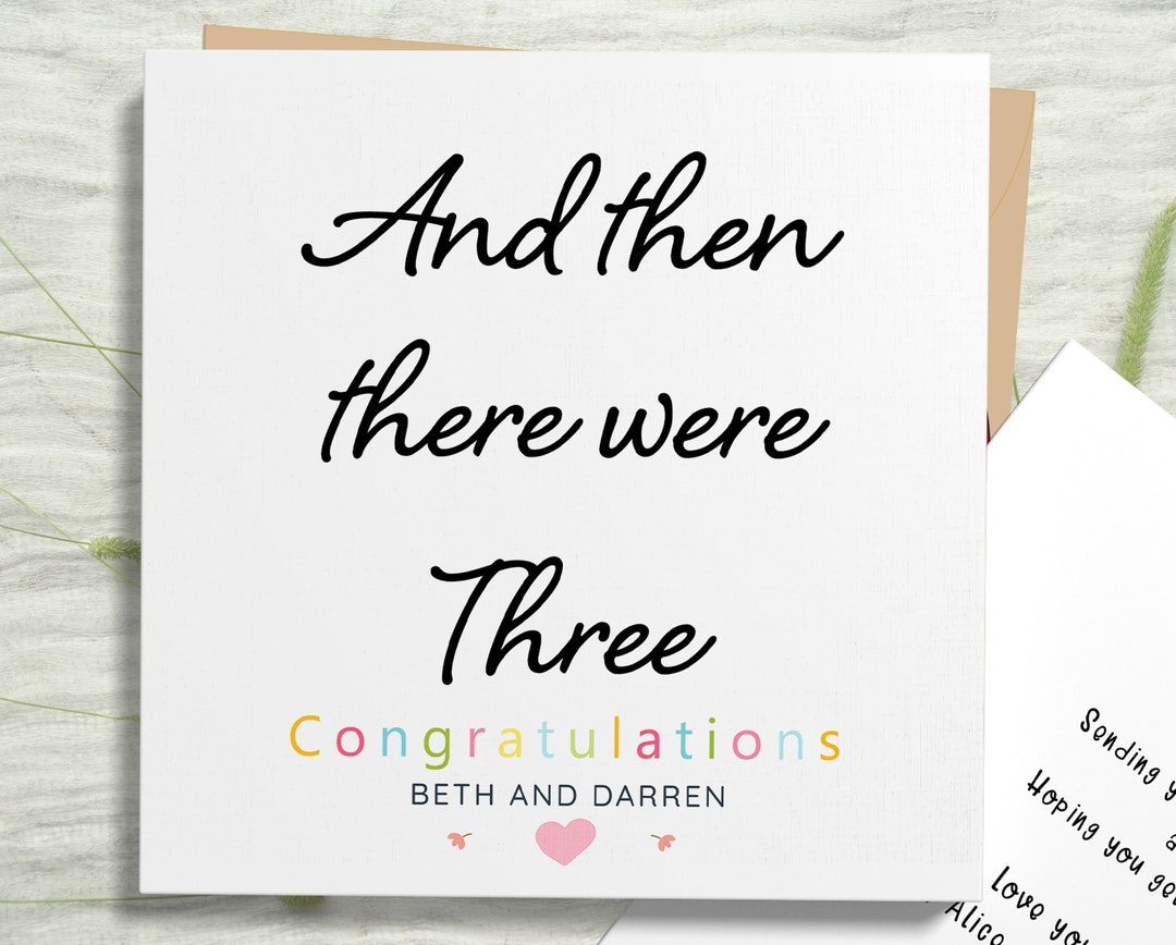 New Born Baby Card, and Then There Were Three, Baby Announcement Card ...