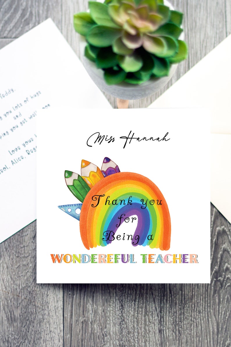 Personalised Rainbow Thank You Card for Teacher - Etsy