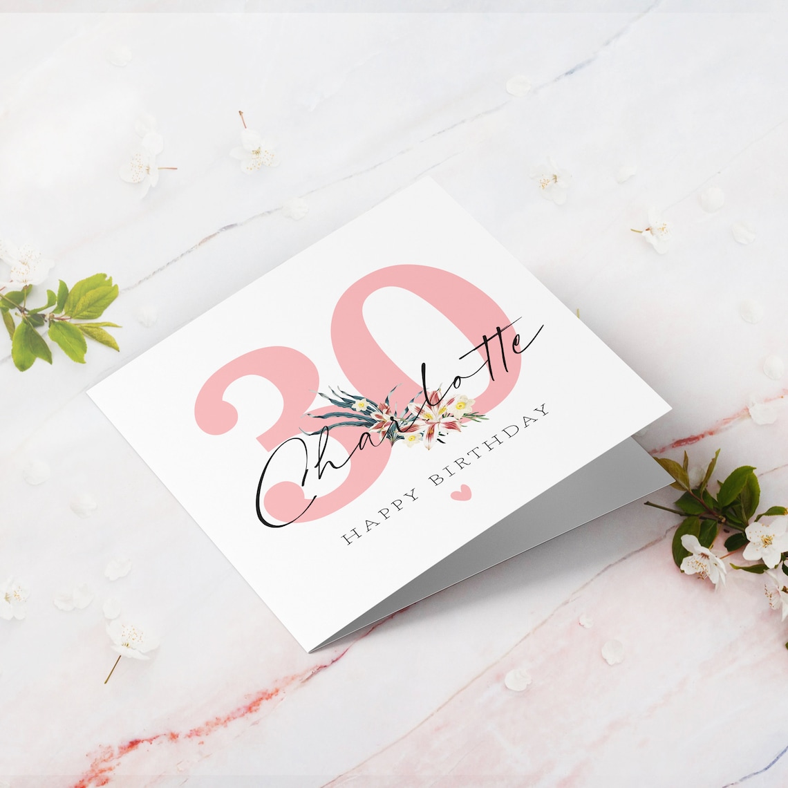 Personalised 30th Birthday Card: Linen Cardstock, Floral Design - Etsy