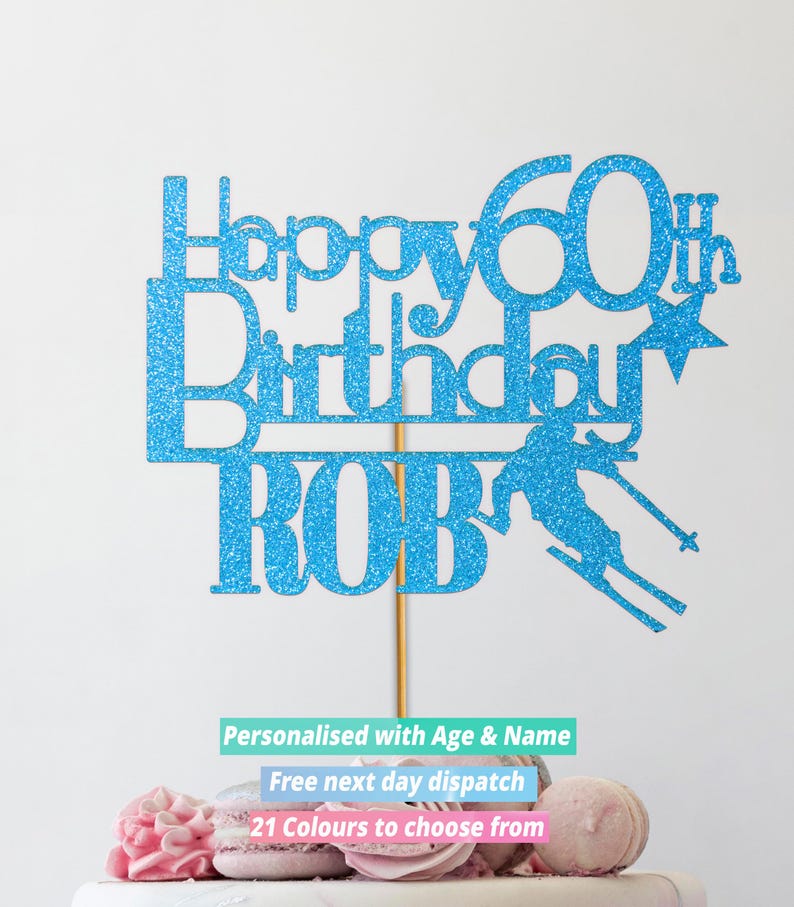 Ski Birthday Cake Topper: Glitter Winter Decoration - Etsy