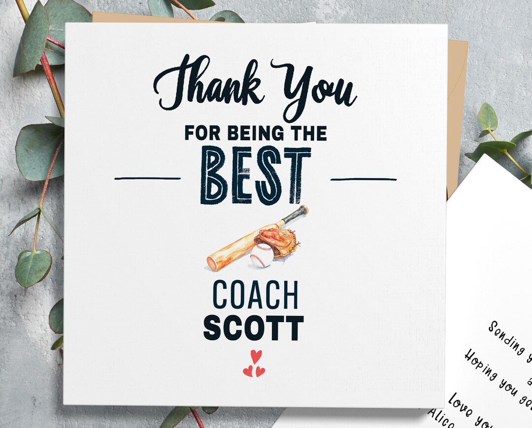Personalised Baseball Coach Card, Thank You Card for Baseball Teacher ...
