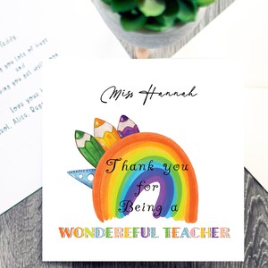 Personalised Rainbow Thank You Card for Best Teacher, Gift for School ...