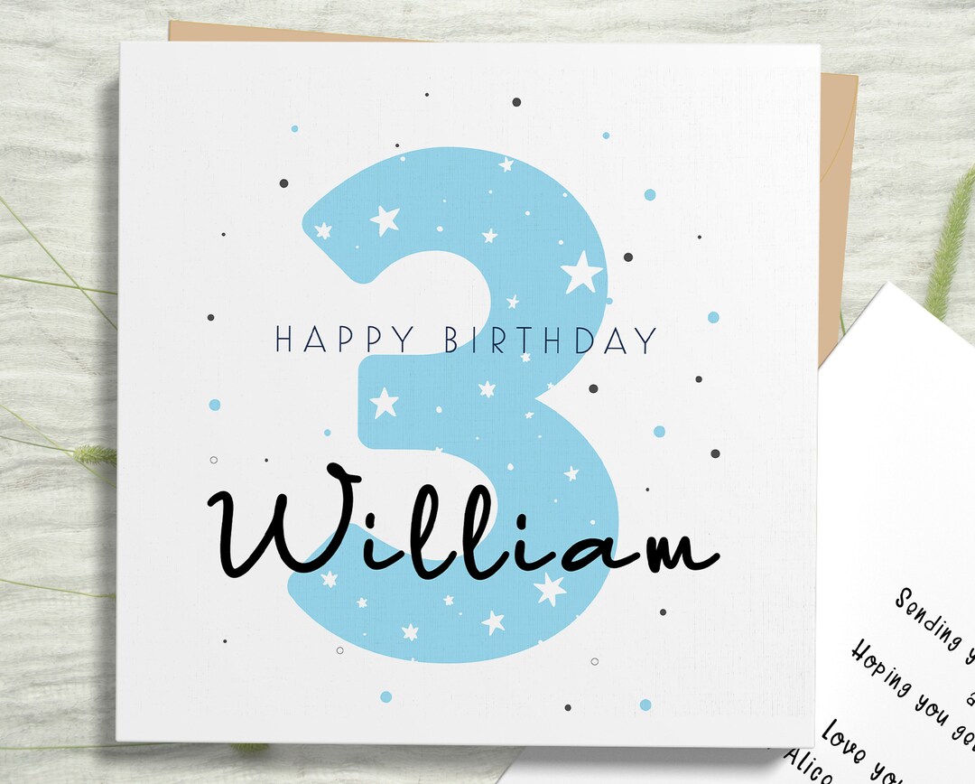 3rd Birthday Card Boy, Personalised Third Birthday Card, Cute Birthday ...