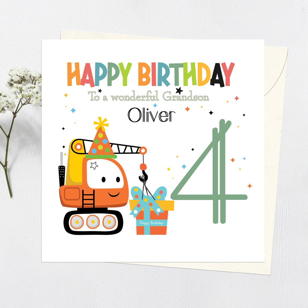 Personalised Digger Birthday Card: Construction Theme - Etsy