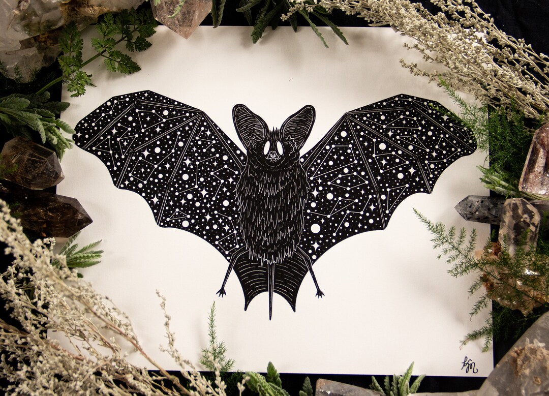 Cute Constellation Bat Art Print (8" X 10") "through the Night" - Etsy