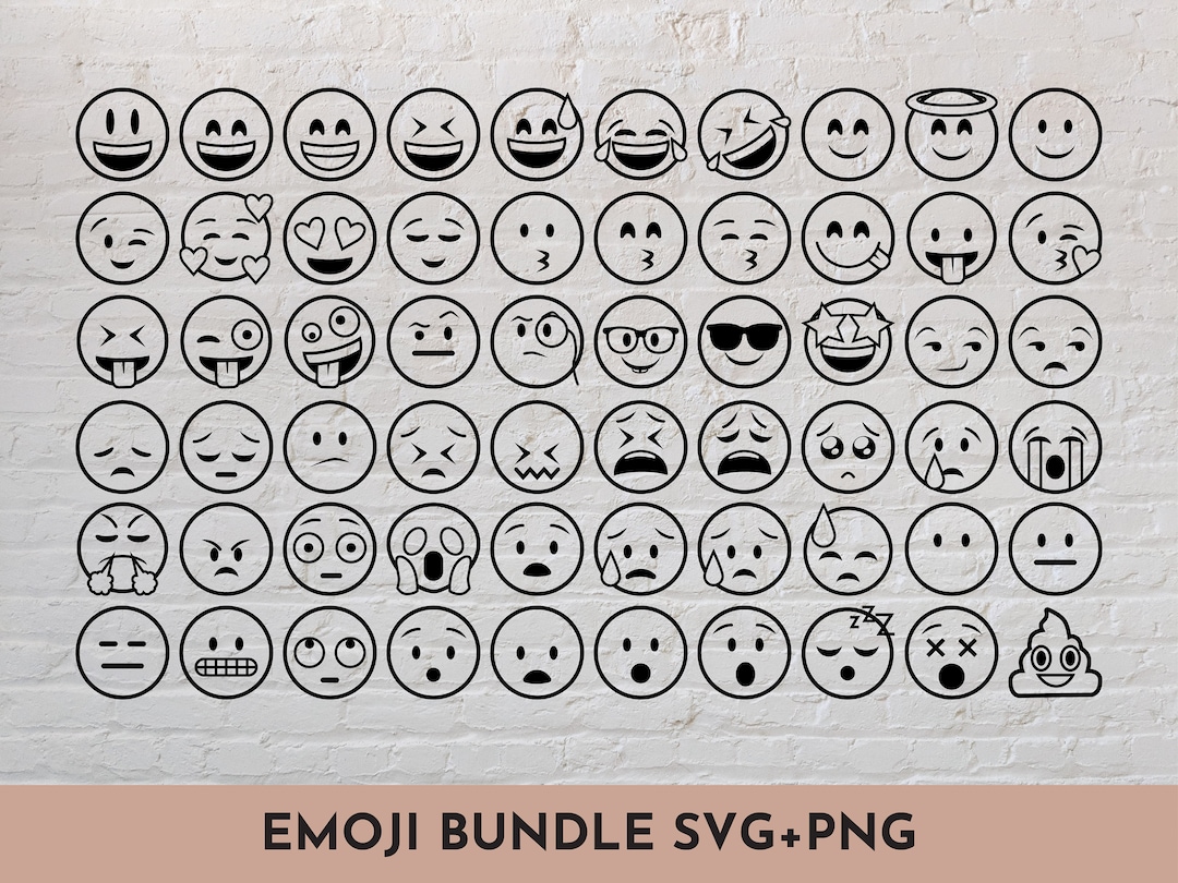 60 Emoji SVG PNG Bundle // Icons, Social Media, Print and Stickers ...