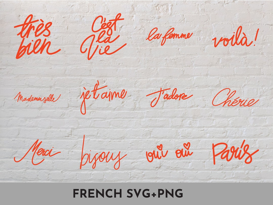 12 French Words SVG + PNG Bundle Lineart Minimalist Aesthetic ...