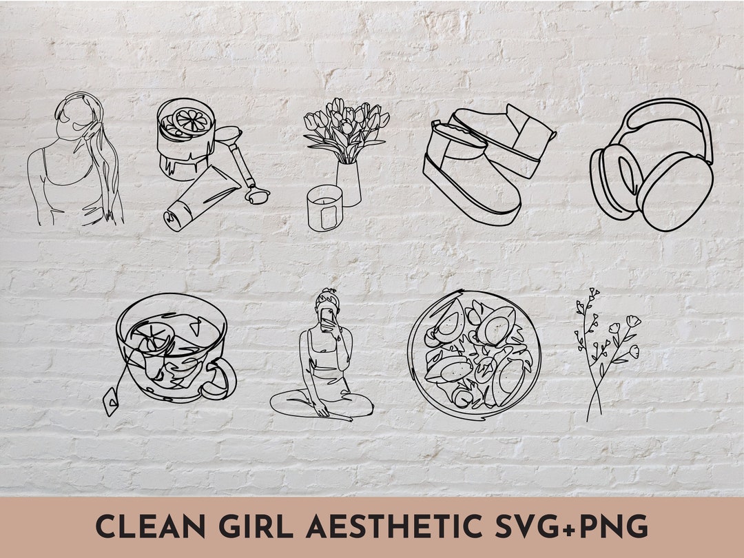 9 Clean Girl Aesthetic SVG + PNG Bundle Lineart Minimalist Girly ...