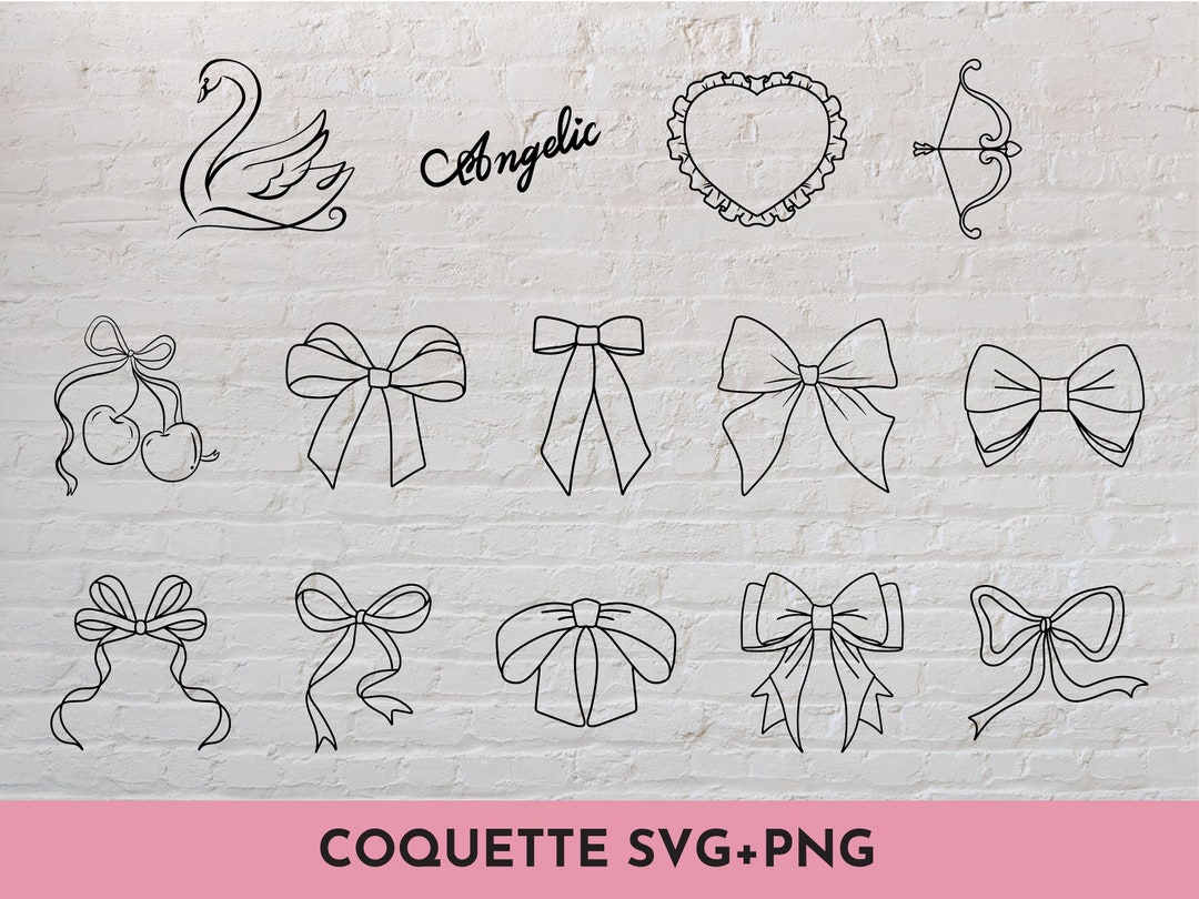 14 Coquette Bows SVG + PNG Bundle Lineart Minimalist Girly Aesthetic ...