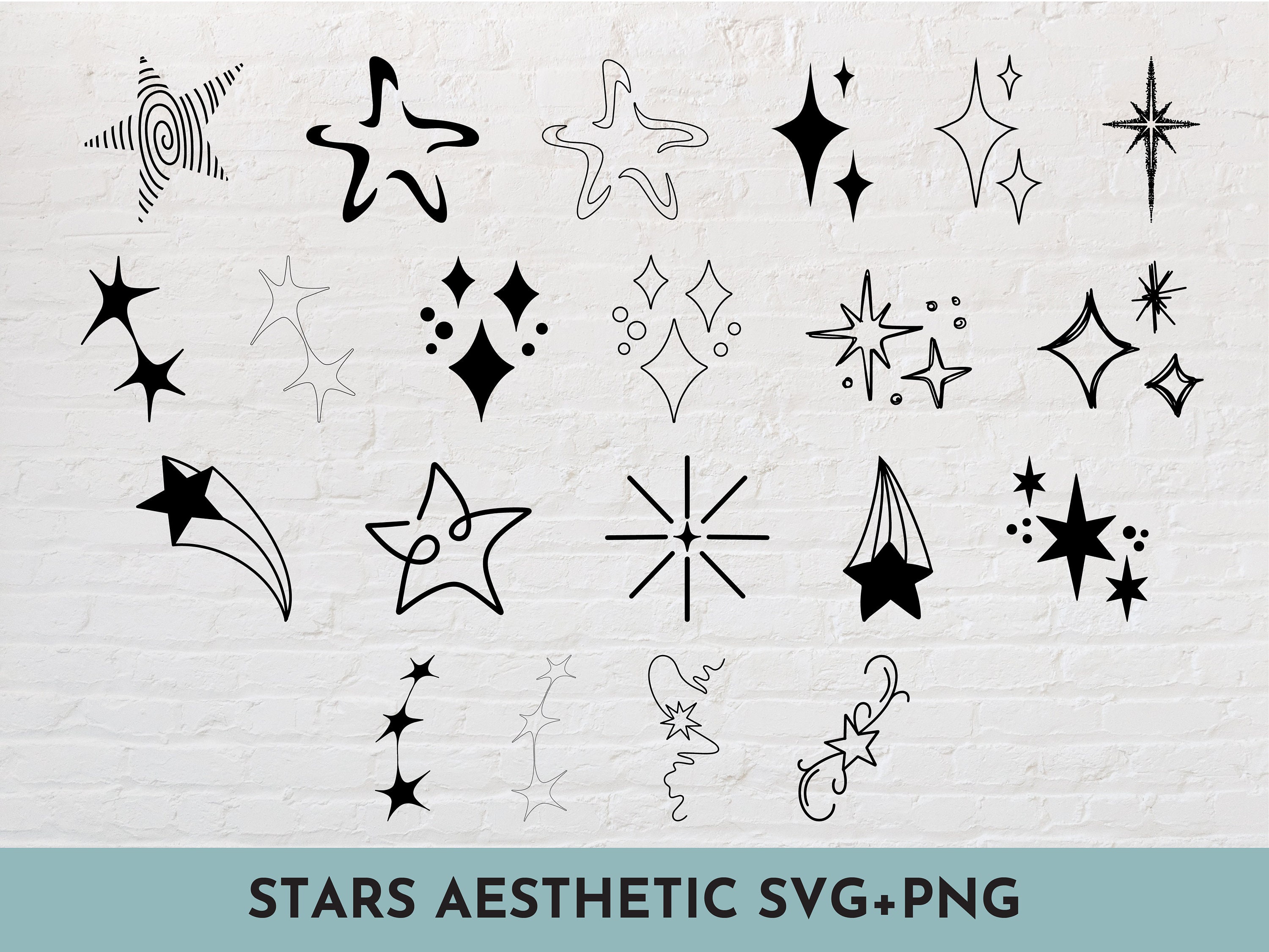21 Stars Aesthetic SVG + PNG Bundle Lineart Minimalist Girly Aesthetic ...