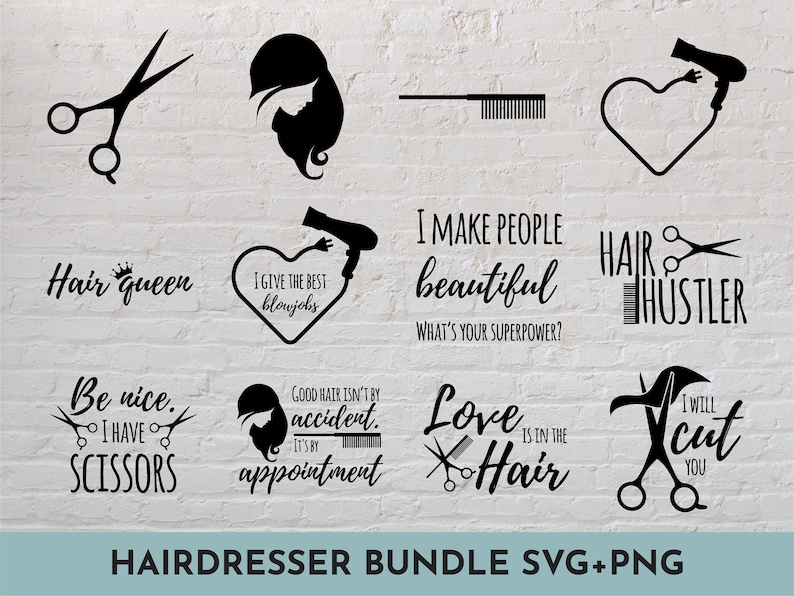 Kapper SVG PNG bundel // SVG Cut File voor Cricut, Silhouette, Brother ...